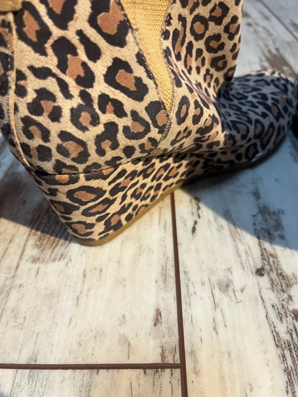 Toms | Shoes | Toms Kelsey Leopard Print Suede Wedge Ankle Booties ...